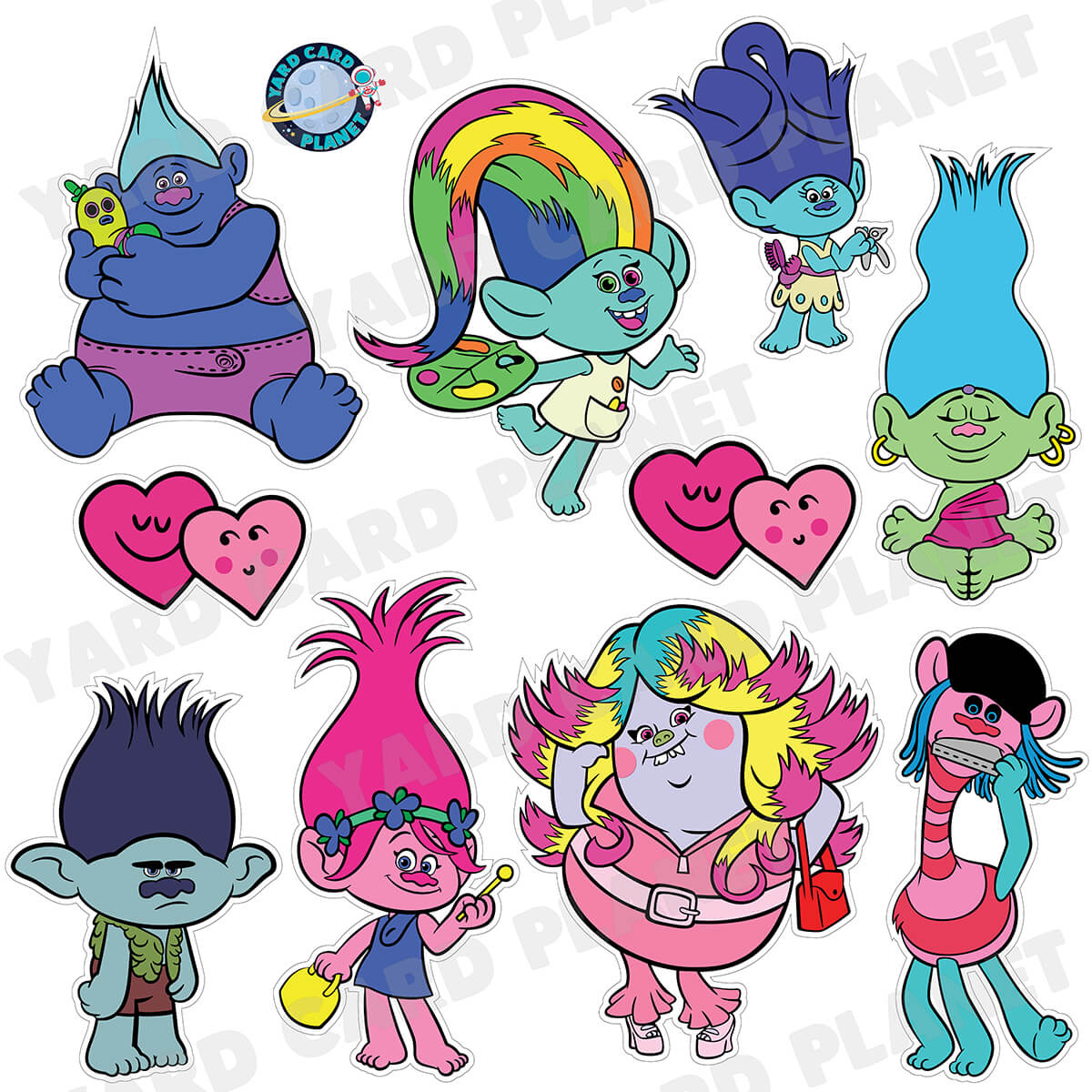 Trolls Inspired Half Sheet Yard Card Flair Set