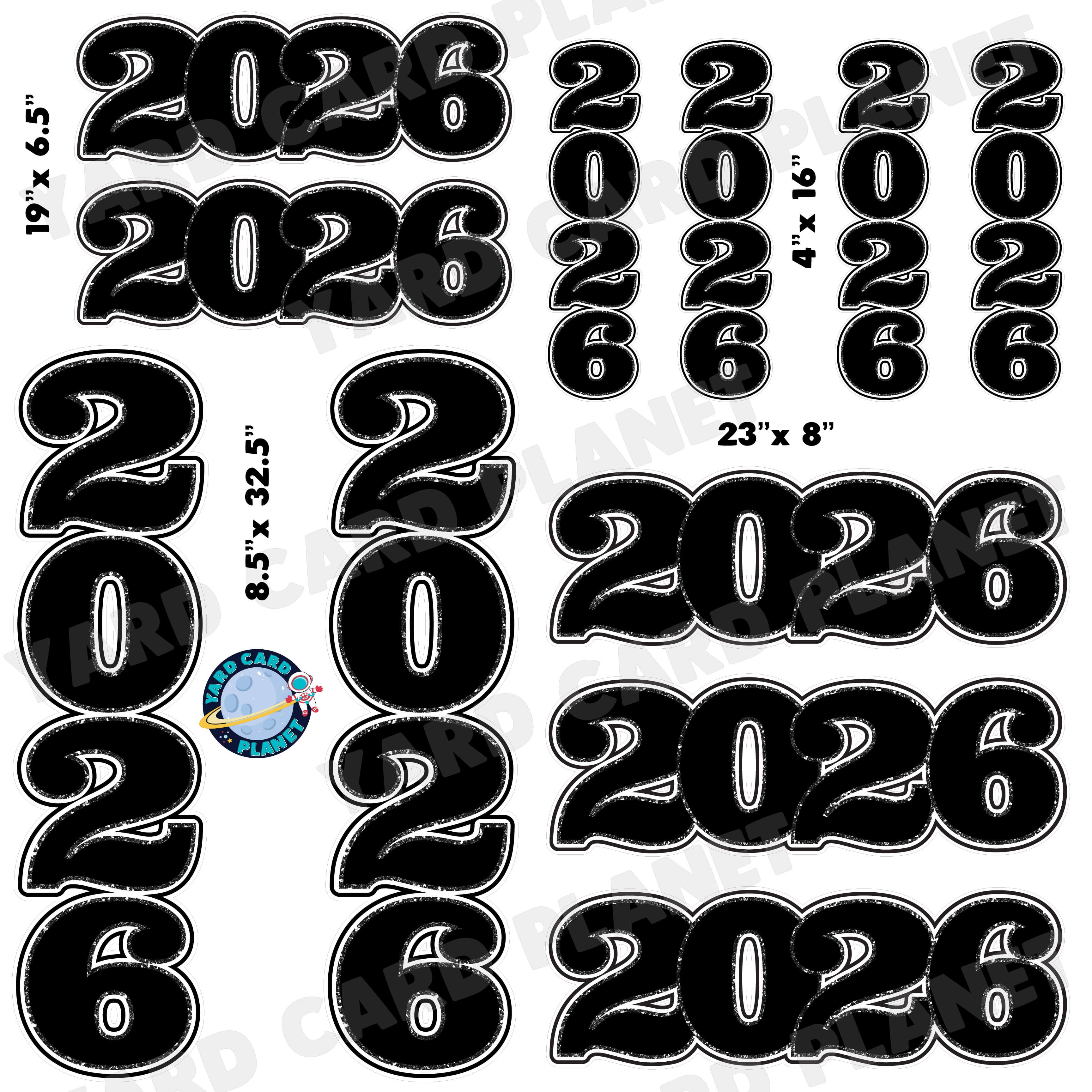 Black Solid with Glitter Pattern Trim 2026 EZ Quick Signs and Towers H