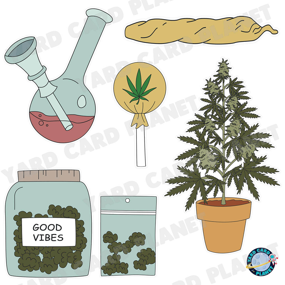 Cannabis Good Vibes Half Sheet Yard Card Flair Set