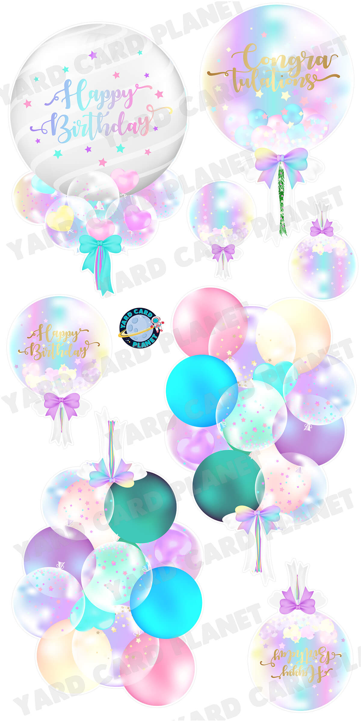 Elegant Colorful Metallic Happy Birthday Balloon Bouquets Yard Card Se