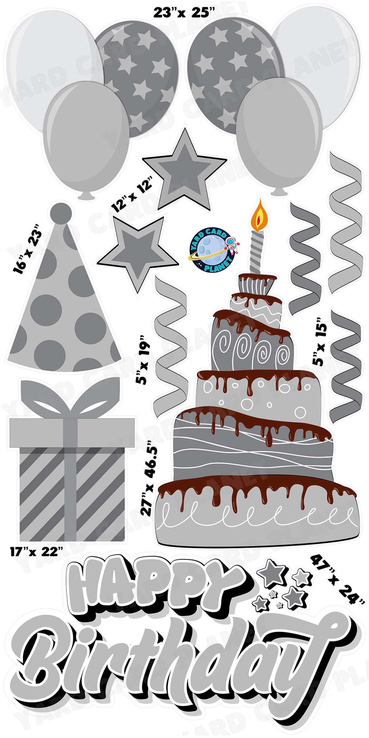 Grey Happy Birthday EZ Quick Sign and Birthday Essentials Yard Card Fl